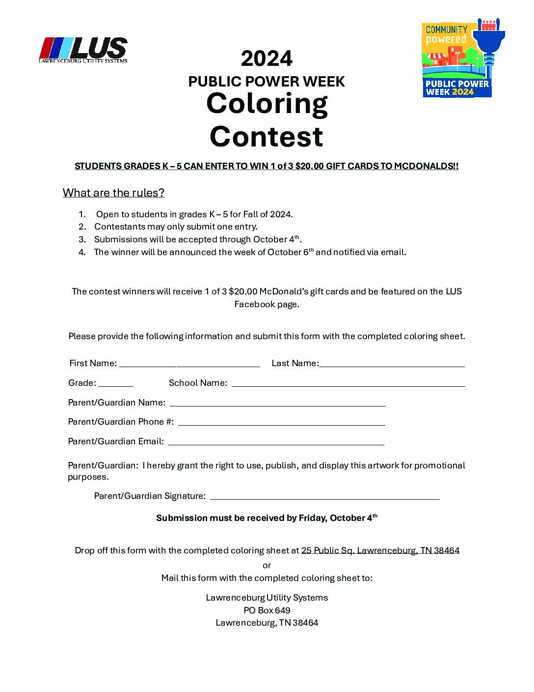 Public Power Week Coloring Contest – Lawrenceburg Utility Systems